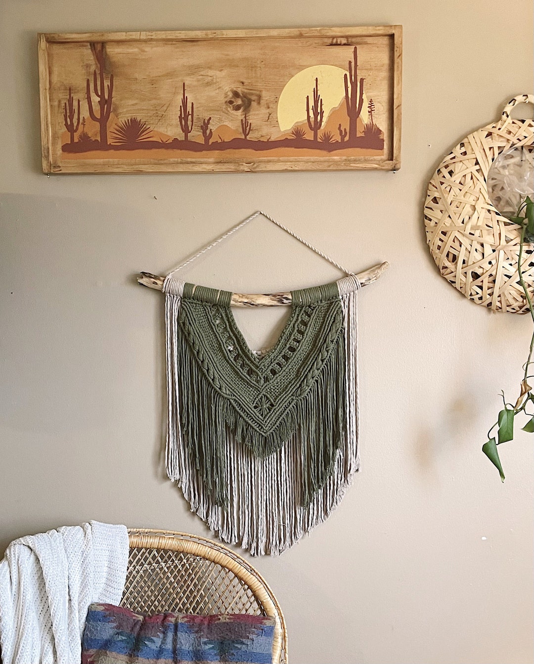 Olive Army Green Macrame Wall Piece. Handmade Fiber Art. Beautiful ...