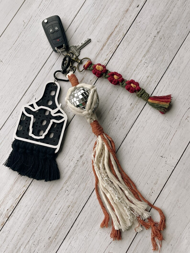 Disco Ball Macrame Keychain. Trendy Hippie Boho Car Charm. Bohemian ...