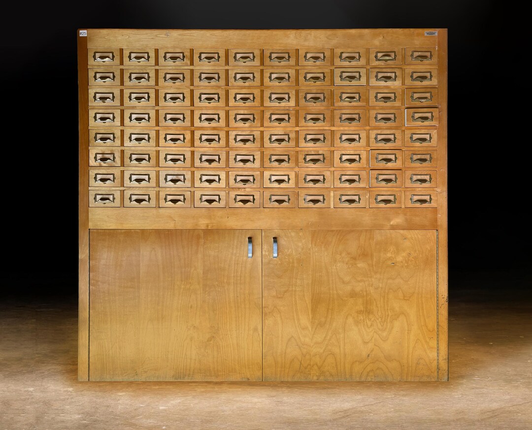 Vintage Maple Library Card Catalog Cabinet, 80 Drawer Felt-lined ...