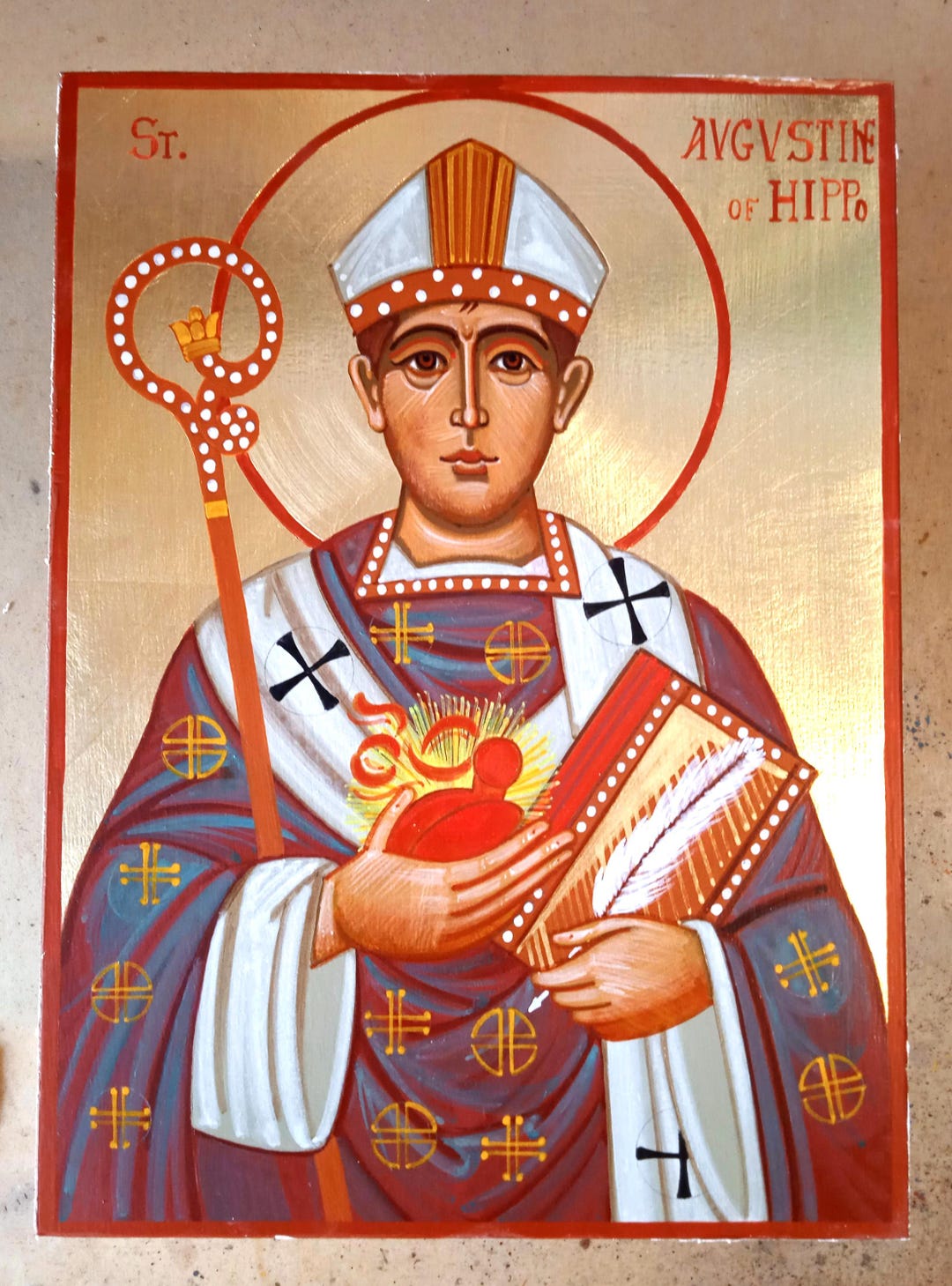 Hand-painted Orthodox Icon of Saint Augustine on Wooden Panel ...