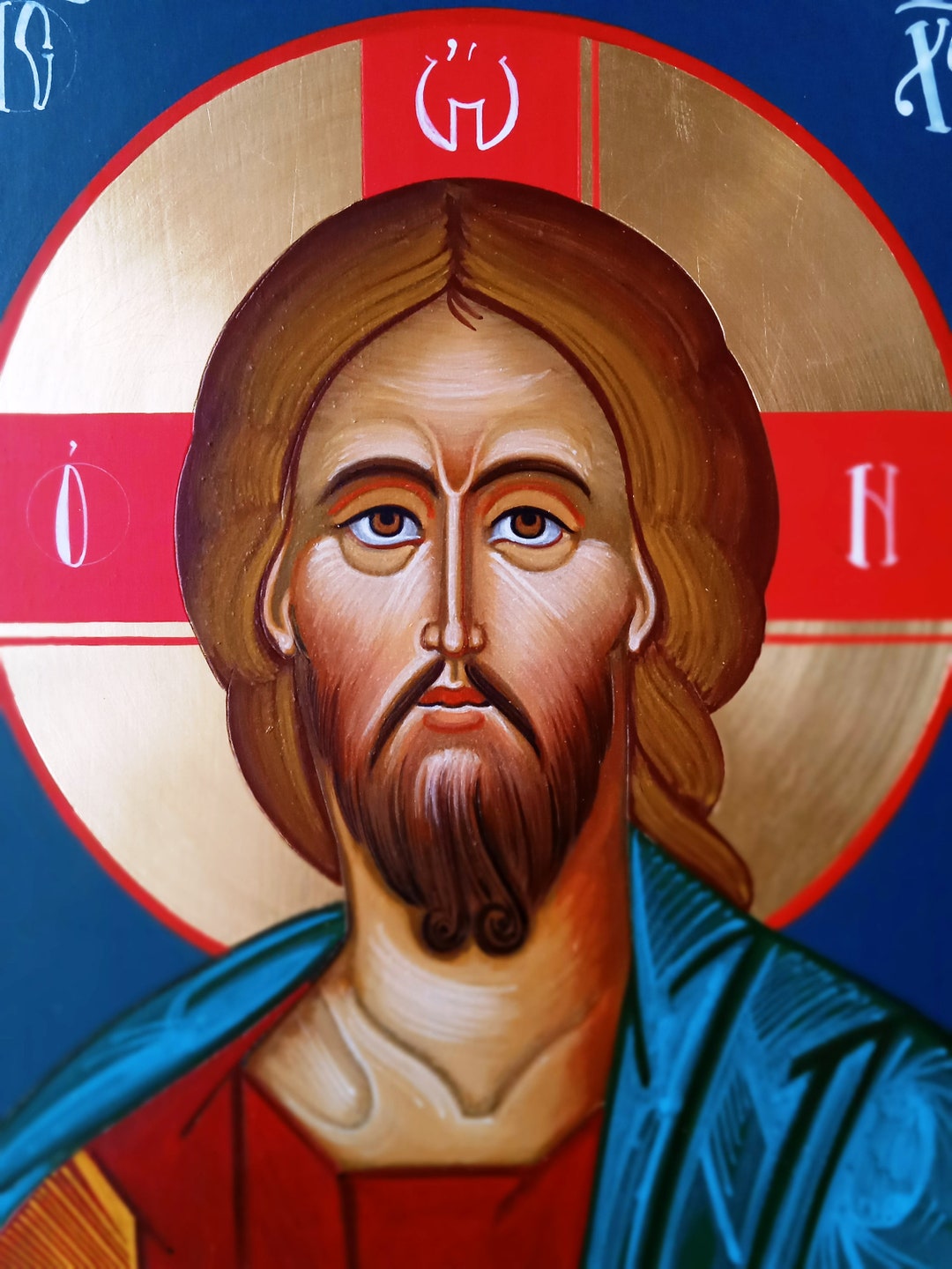 Hand Painted Icon of the Face of Christ Pantocrator / Byzantine Icon of ...