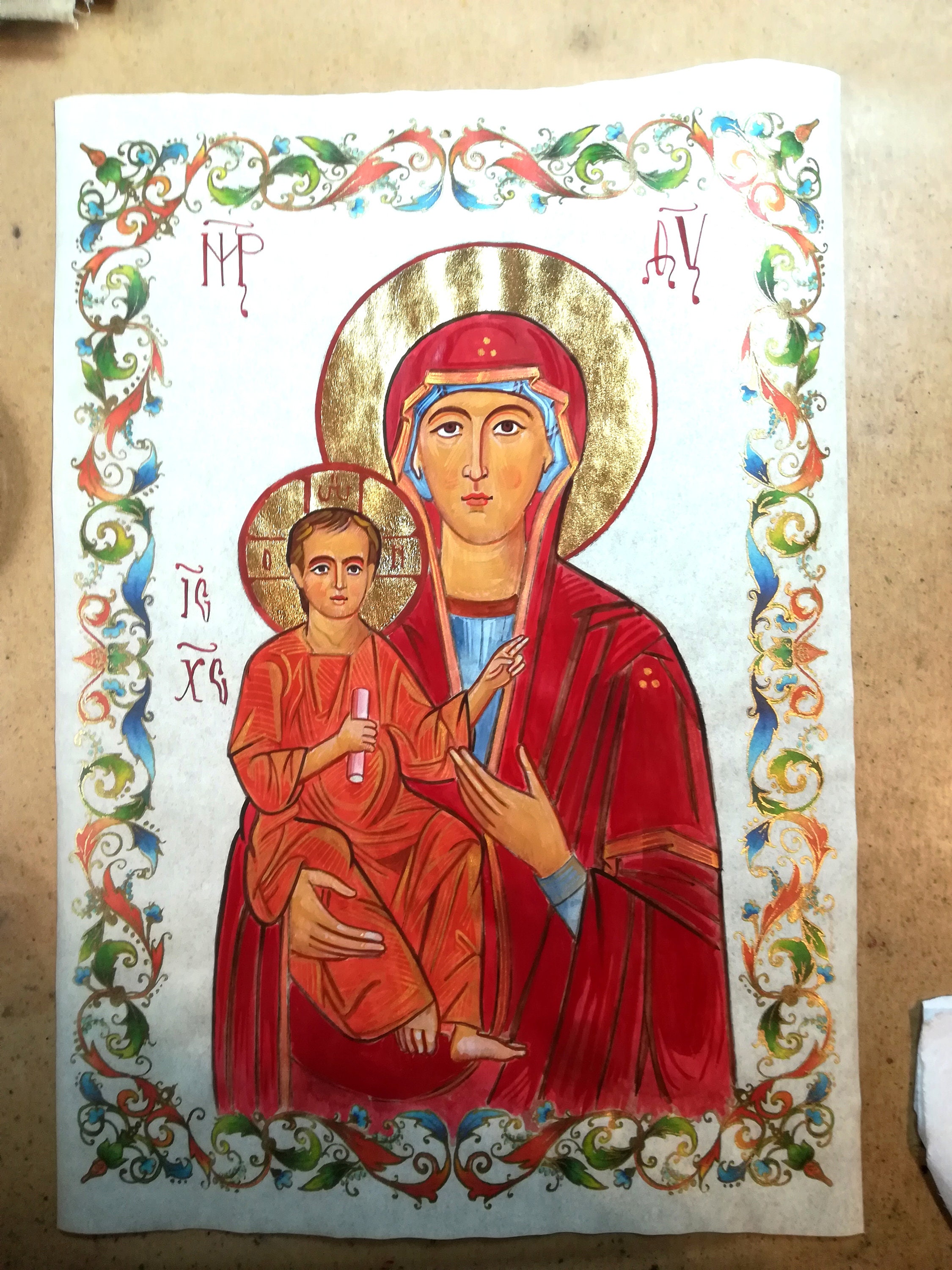Acrylic Hand-painted icon on parchment cardboard sheet.sacred icons ...