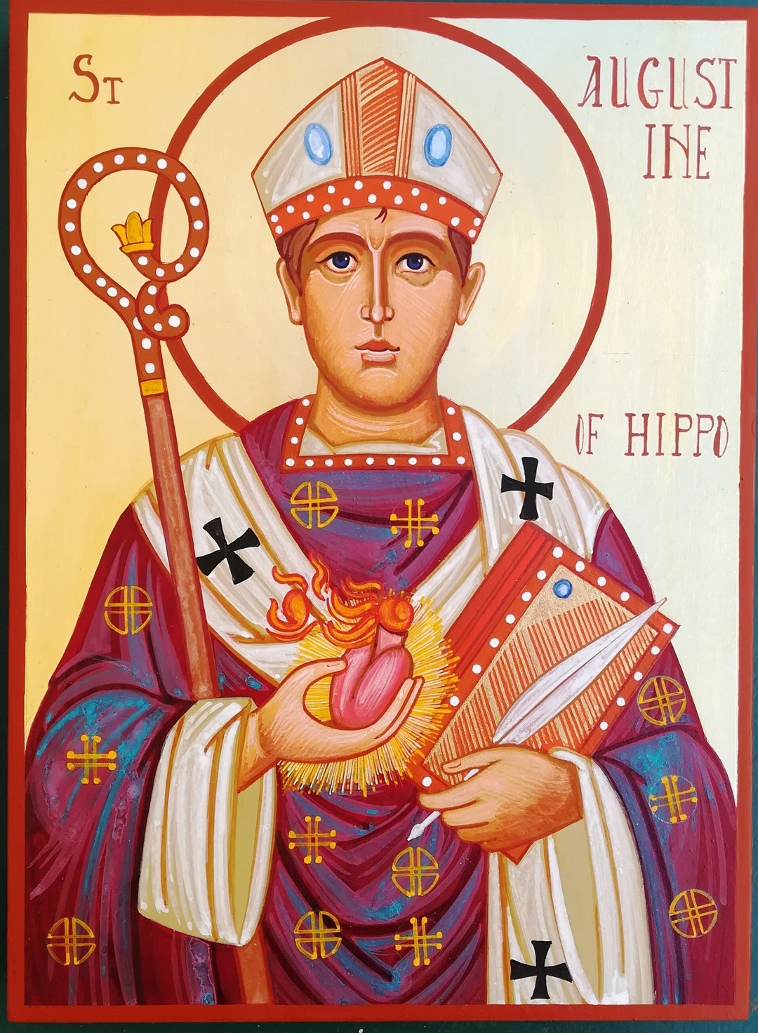 Hand-painted Orthodox Icon of Saint Augustine on Wooden Panel ...