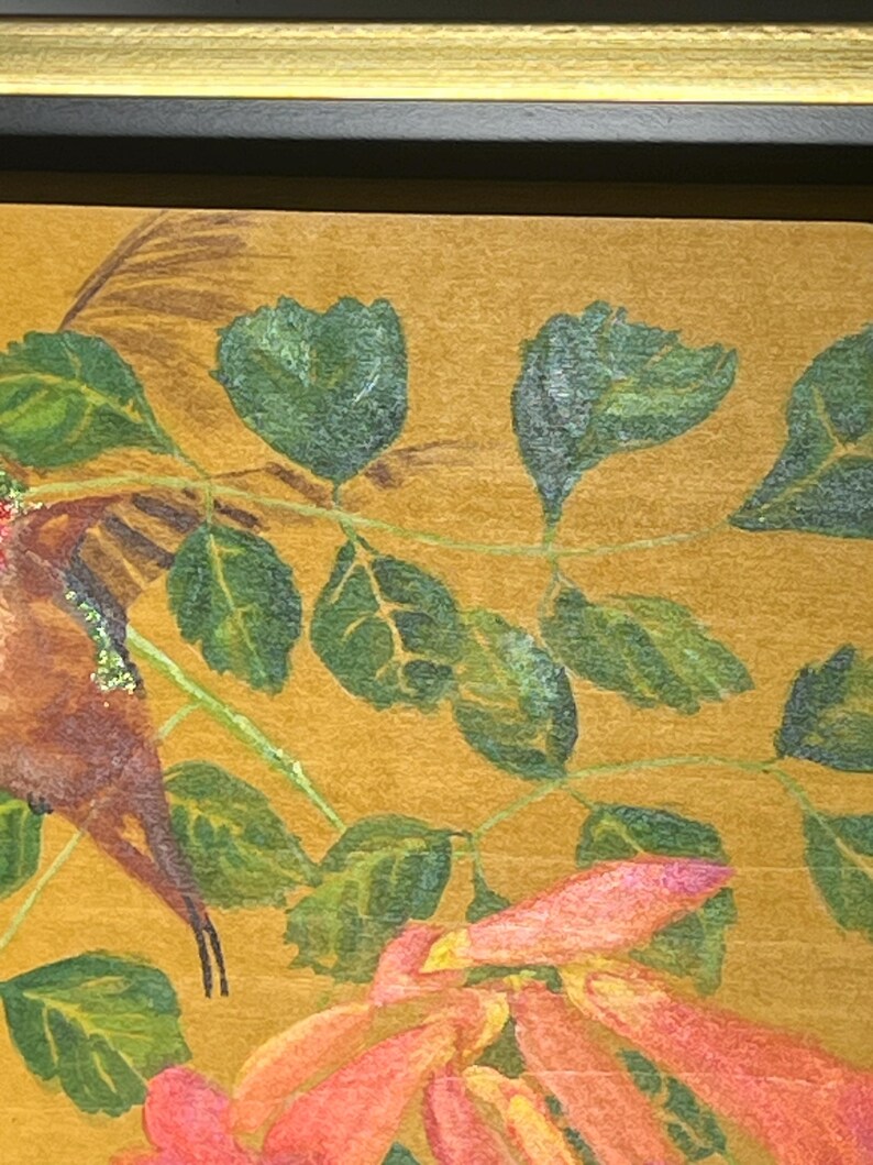 Hummingbird Painting, Allen Hummingbird and Orange Trumpet Flower, Bird ...