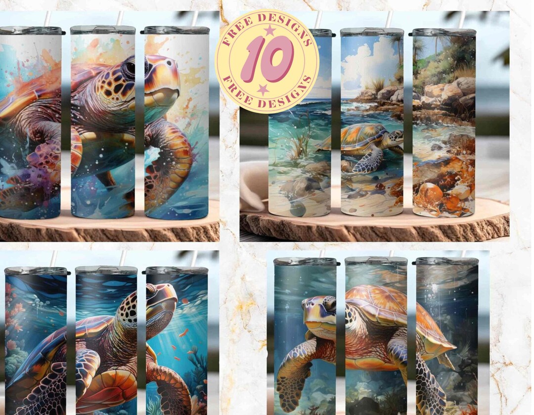 Turtle Tumbler Wrap Bundle PNG, Sea Turtle 20 Oz Skinny Tumbler ...