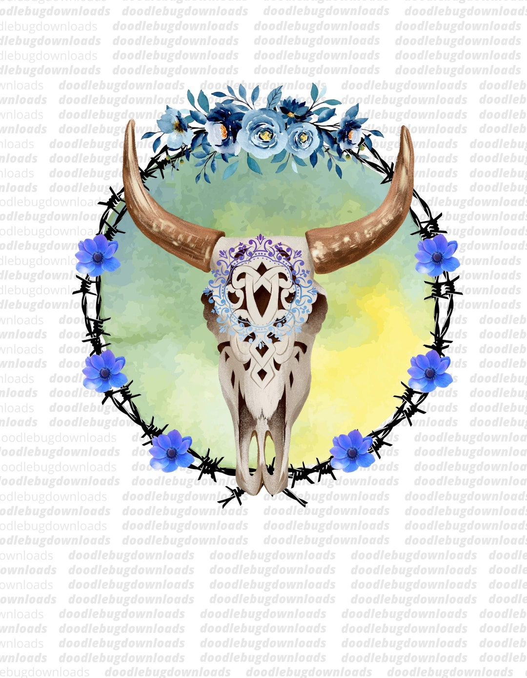 Bull Skull Barbed Wire, Retro Sublimations, Western Sublimations ...