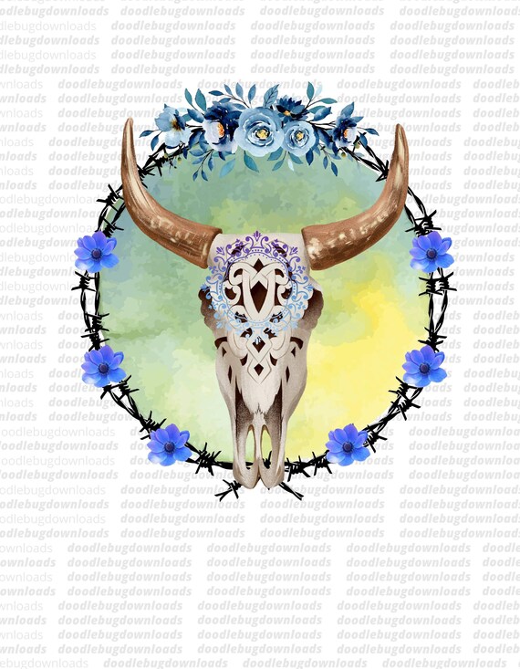 Bull Skull Barbed Wire Retro Sublimations Western - Etsy