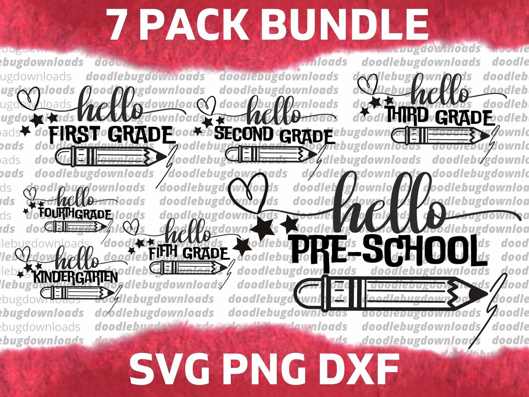 Hello First Grade Bundle Svg Png Dxf, Second, Third, Fourth, Fifth ...
