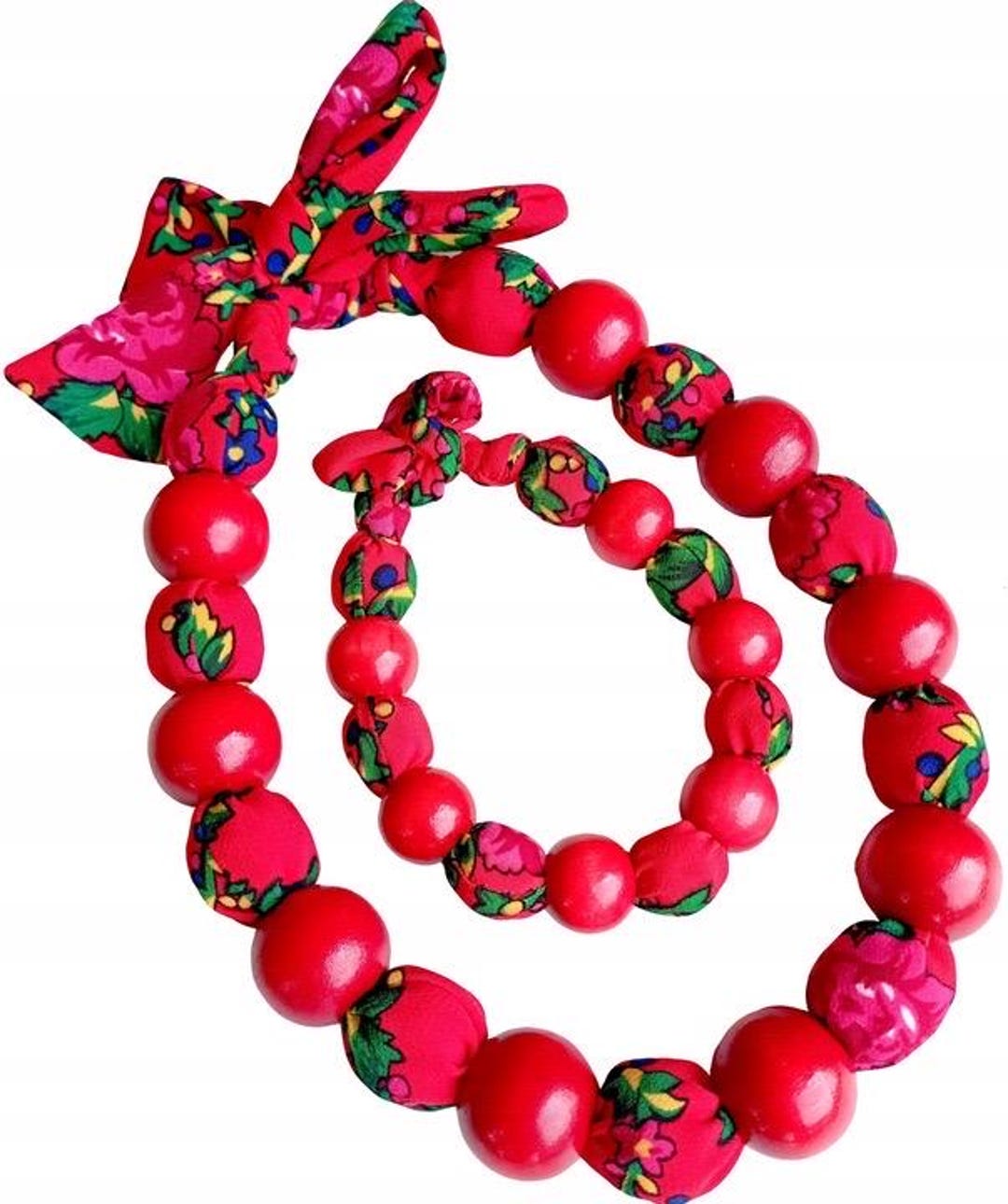 Polish Folk Wood Red Set - Necklace and Bracelet, Folklore Gift, - Etsy