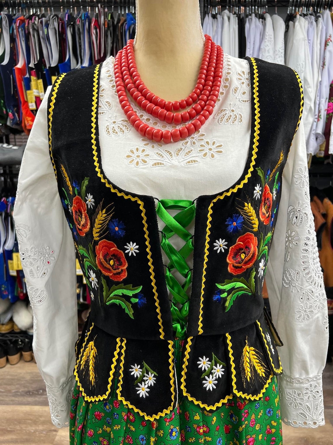 Polish Slavic Folk Vest, Corset, Embroidered Wild Poppy Flowers, a Few ...