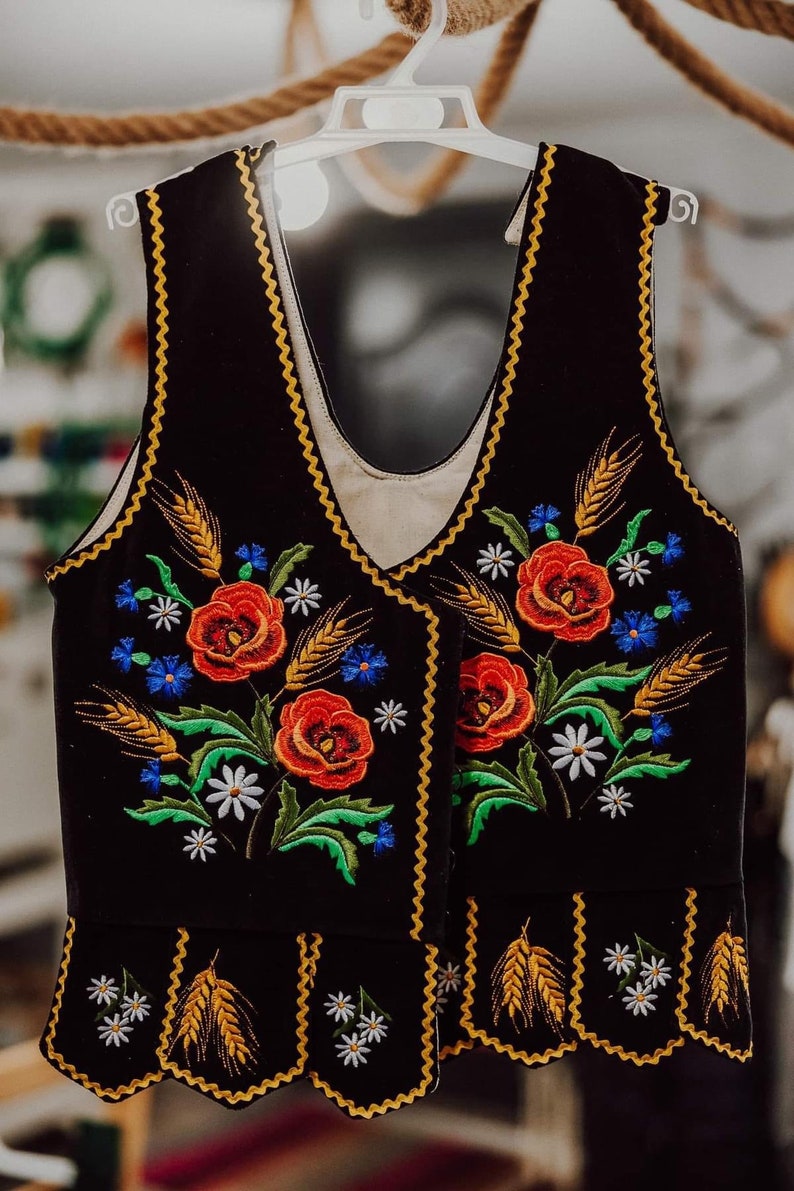 Polish Slavic Folk Vest, Corset, Embroidered Wild Poppy Flowers, a Few ...