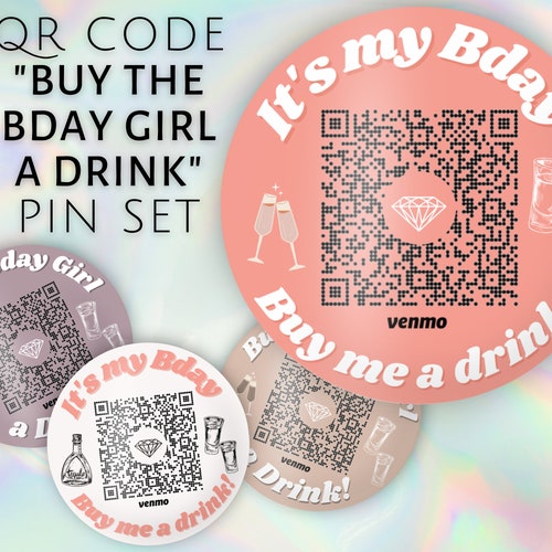 21st Birthday Party Gift QR Code Birthday Pin Buy a Drink - Etsy