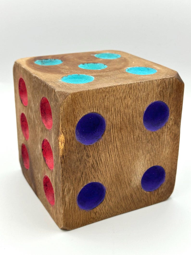 Large Wooden Die With Multi-color Number Dots | Decorative Dice | Fun ...