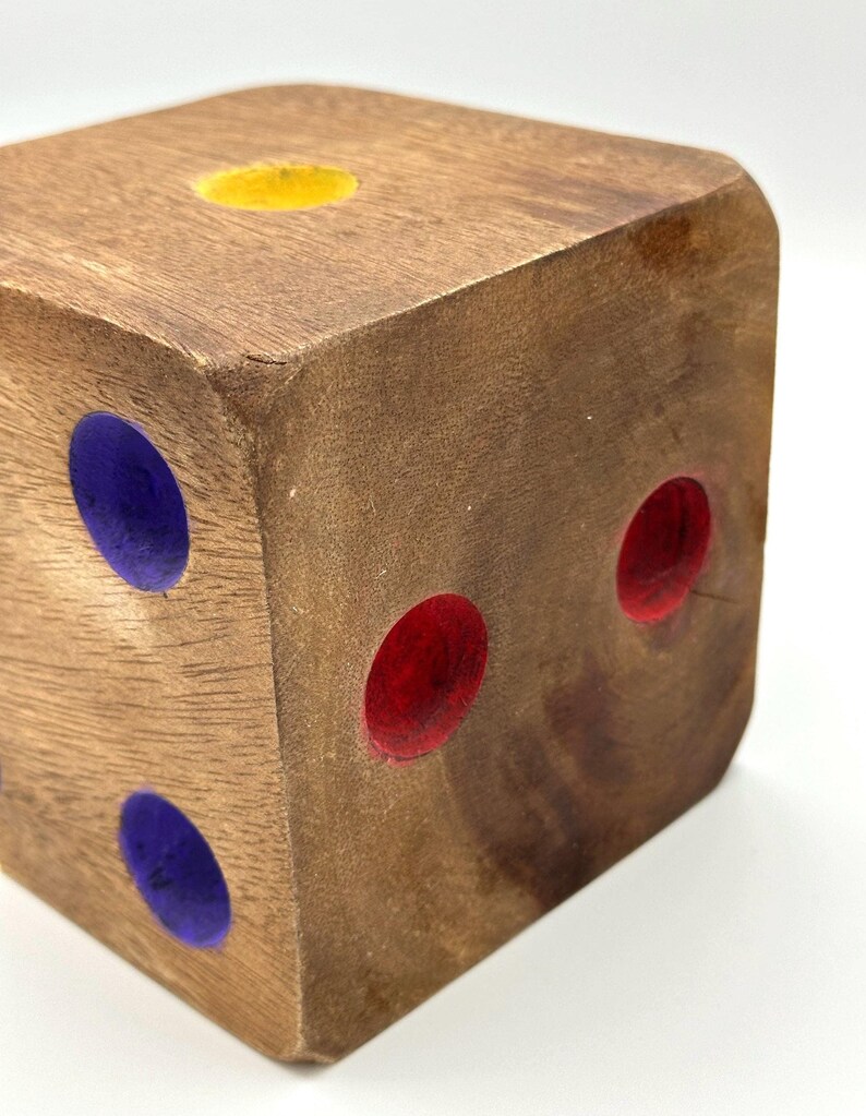 Large Wooden Die With Multi-color Number Dots | Decorative Dice | Fun ...