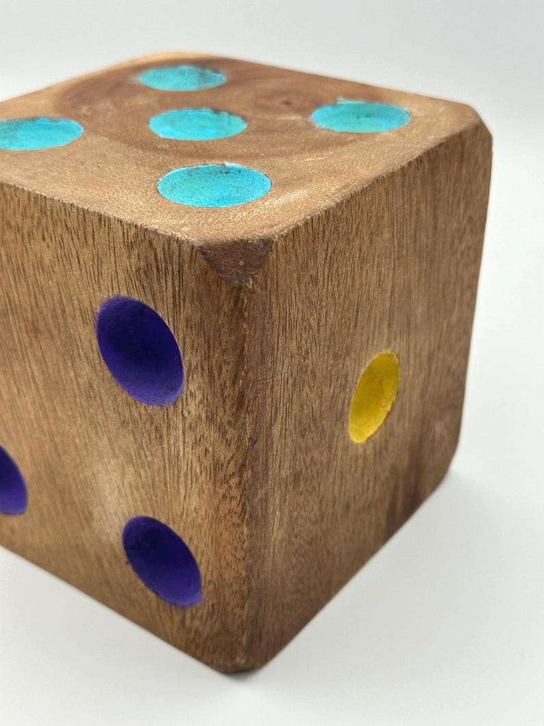 Large Wooden Die With Multi-color Number Dots | Decorative Dice | Fun ...