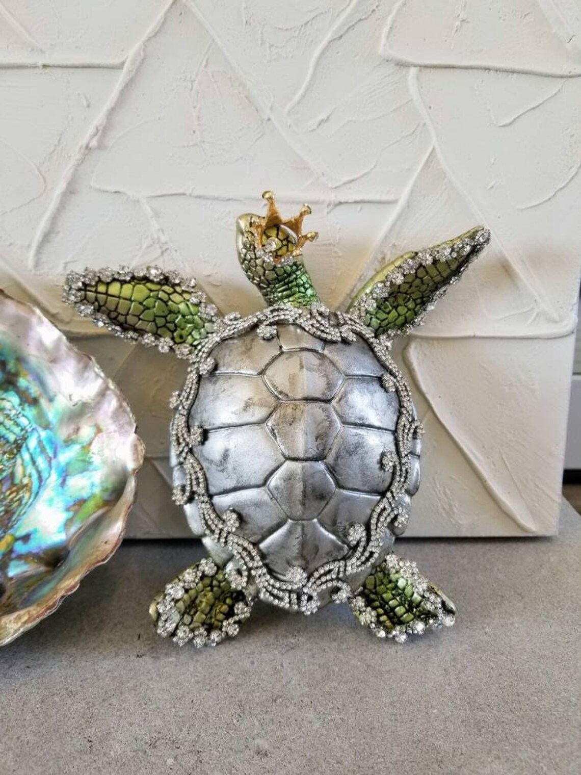 Set of 2 XL crystal embellished sea turtle with crown and | Etsy