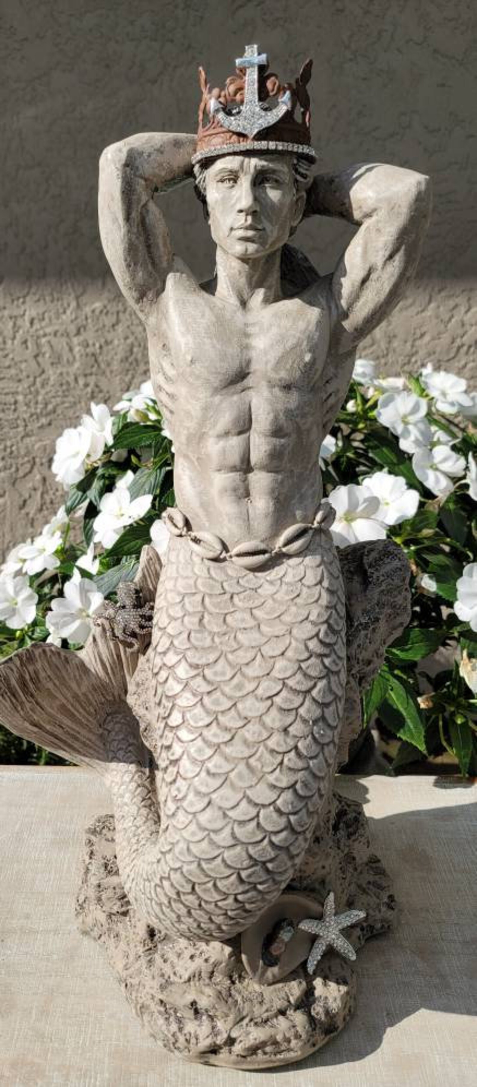 Merman statue with crown. XL statue with vintage coastal | Etsy