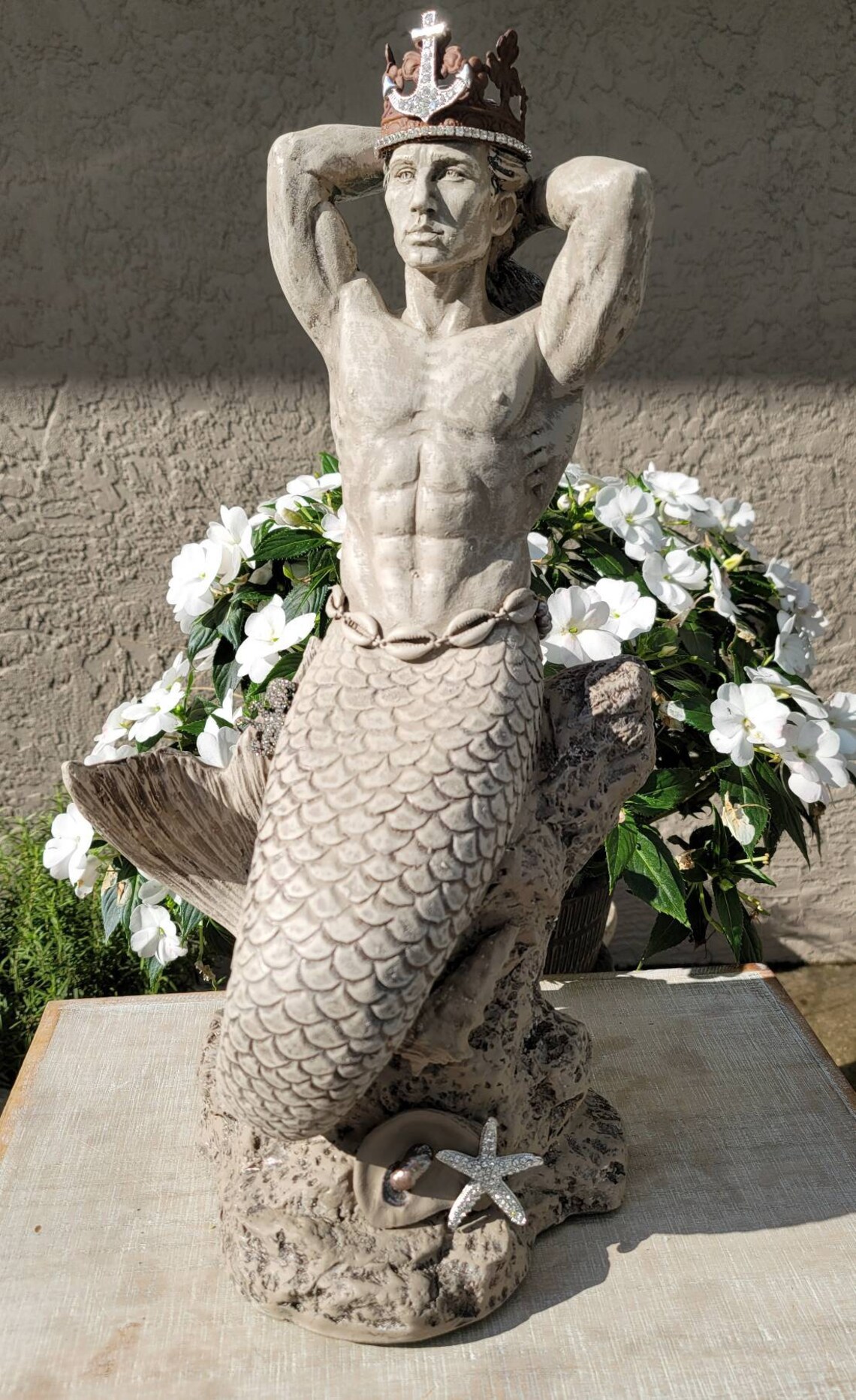 Merman statue with crown. XL statue with vintage coastal | Etsy