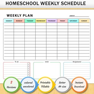 Homeschool Weekly Schedule Template | Editable Study Planner | Homework ...