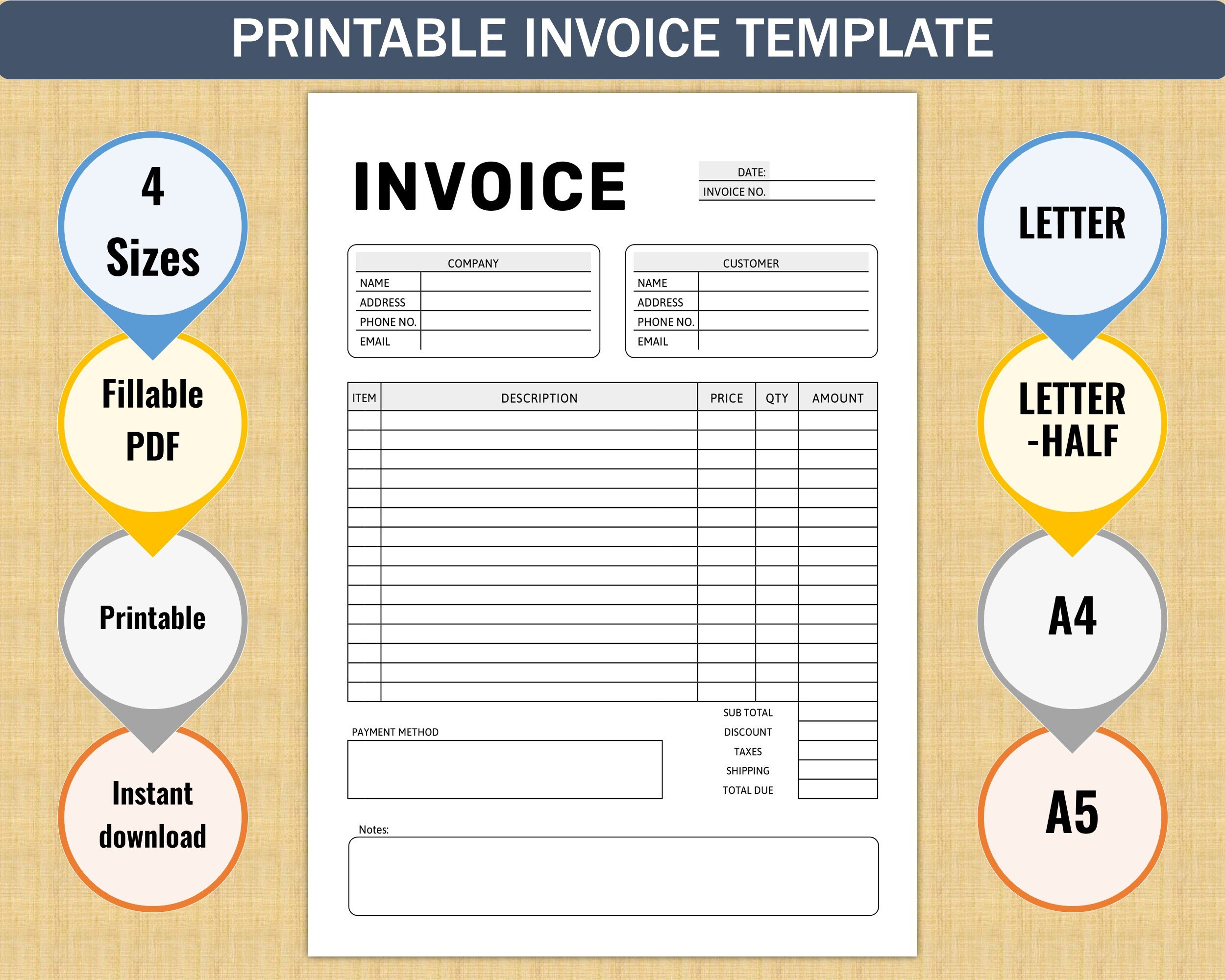 Invoice Template for Small Business Bookkeeping, Receipt, and Service ...
