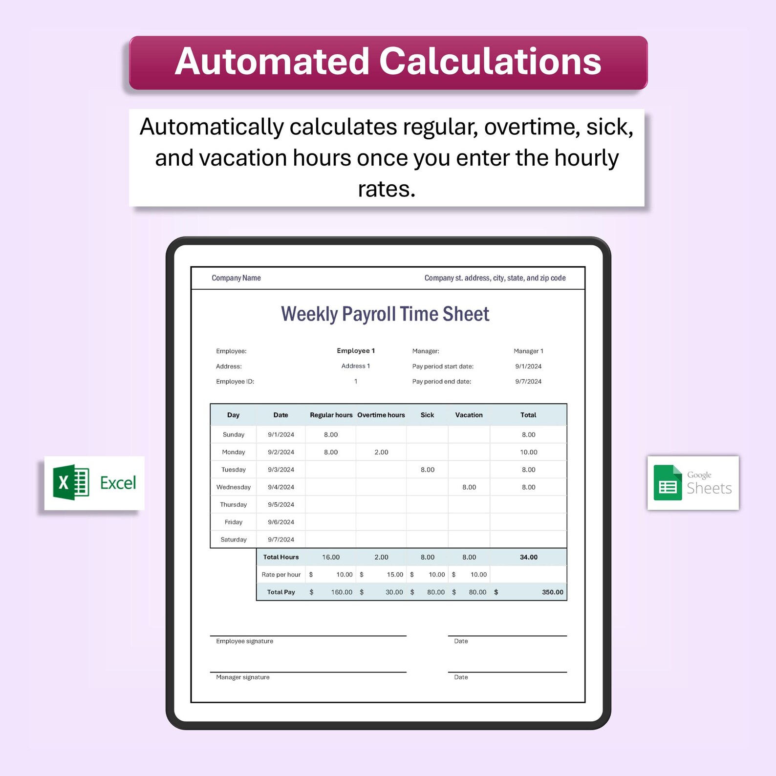 Payroll Timesheet Tracker | Excel & Google Spreadsheet Template ...