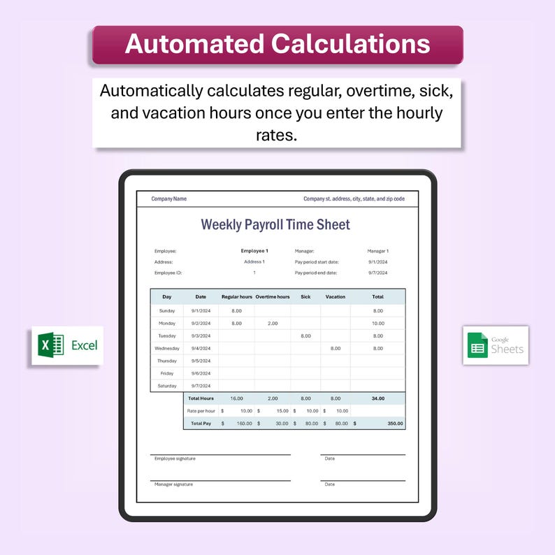Payroll Timesheet Tracker | Excel & Google Spreadsheet Template ...