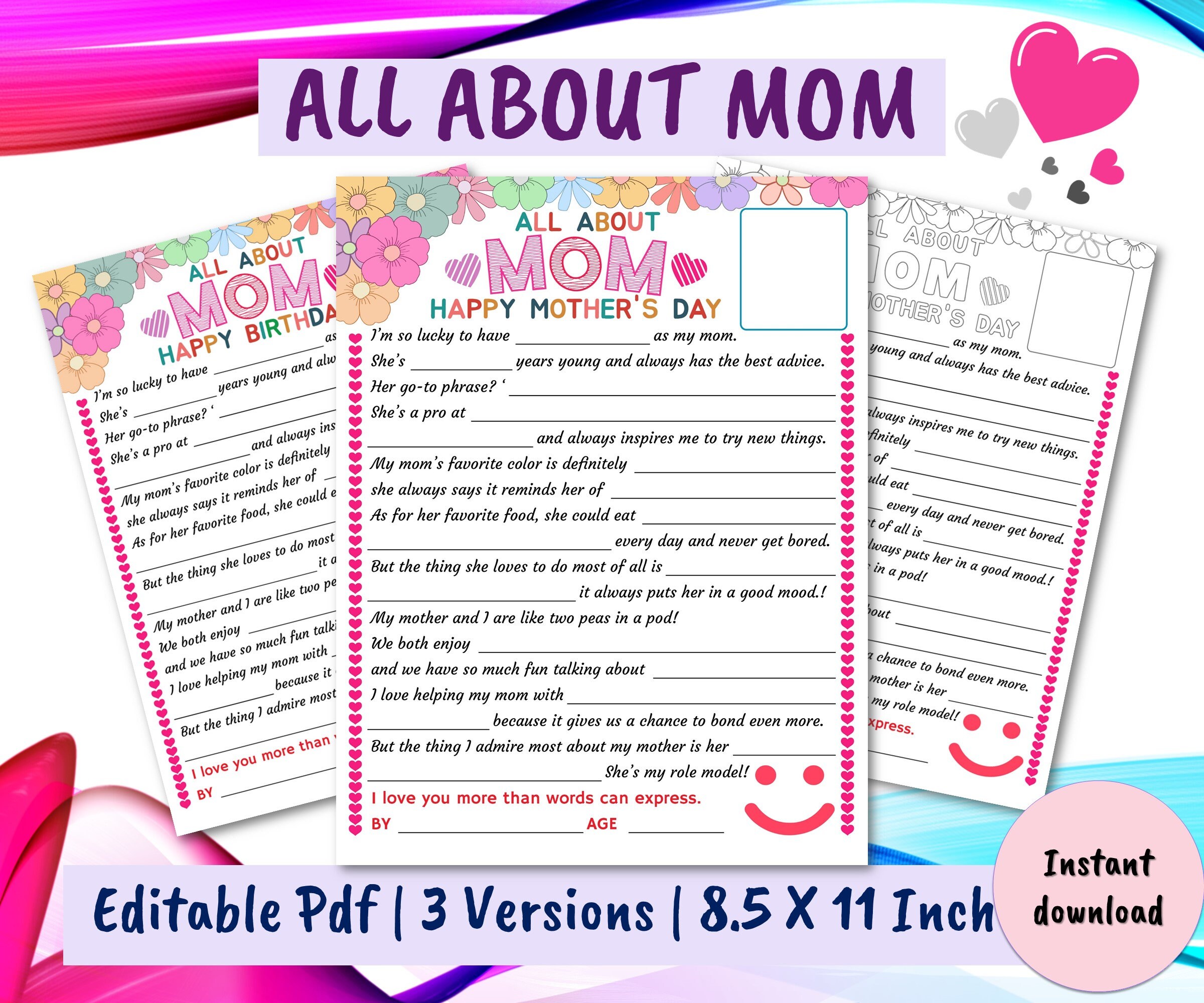 All About My MOM Great Mothers Day Keepsake Presents for MOM, Grandma ...