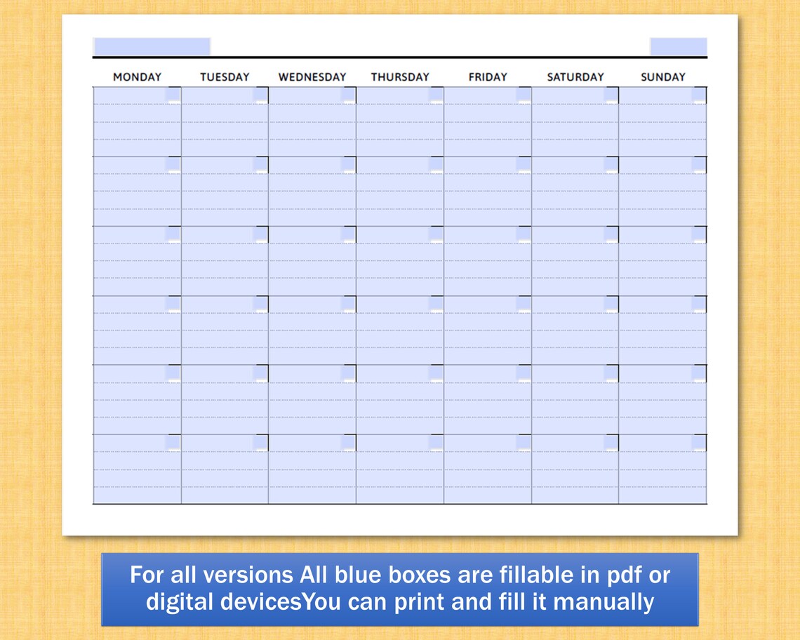 Blank Undated Monthly Calendar Planner Printable Template, Editable ...