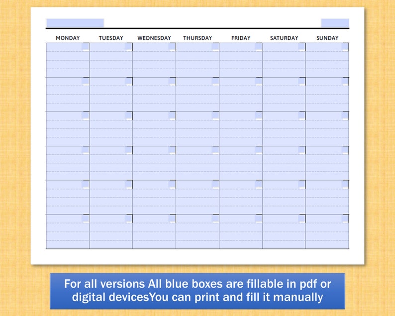 Blank Undated Monthly Calendar Planner Printable Template, Editable ...