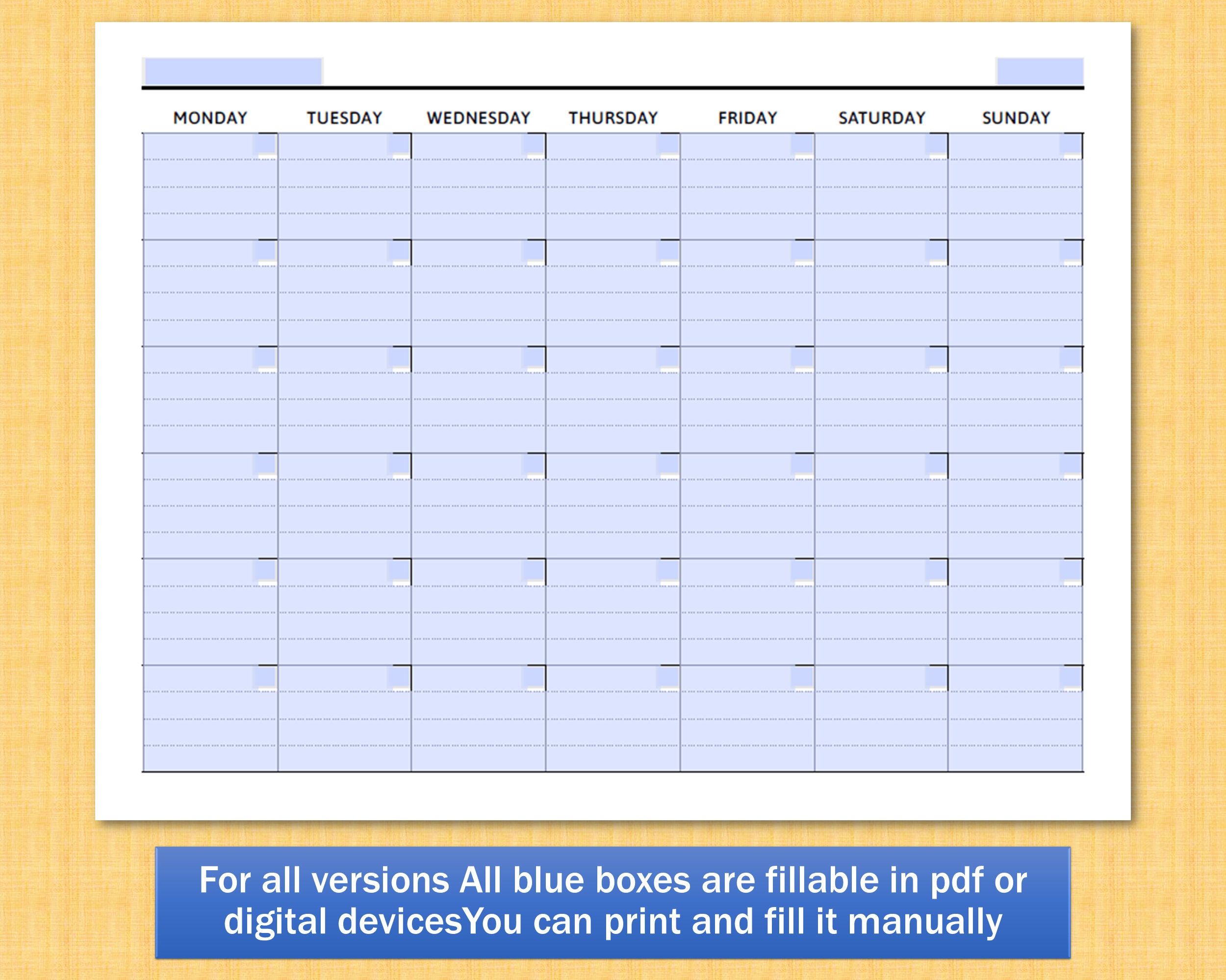Blank Undated Monthly Calendar Planner Printable Template, Editable ...