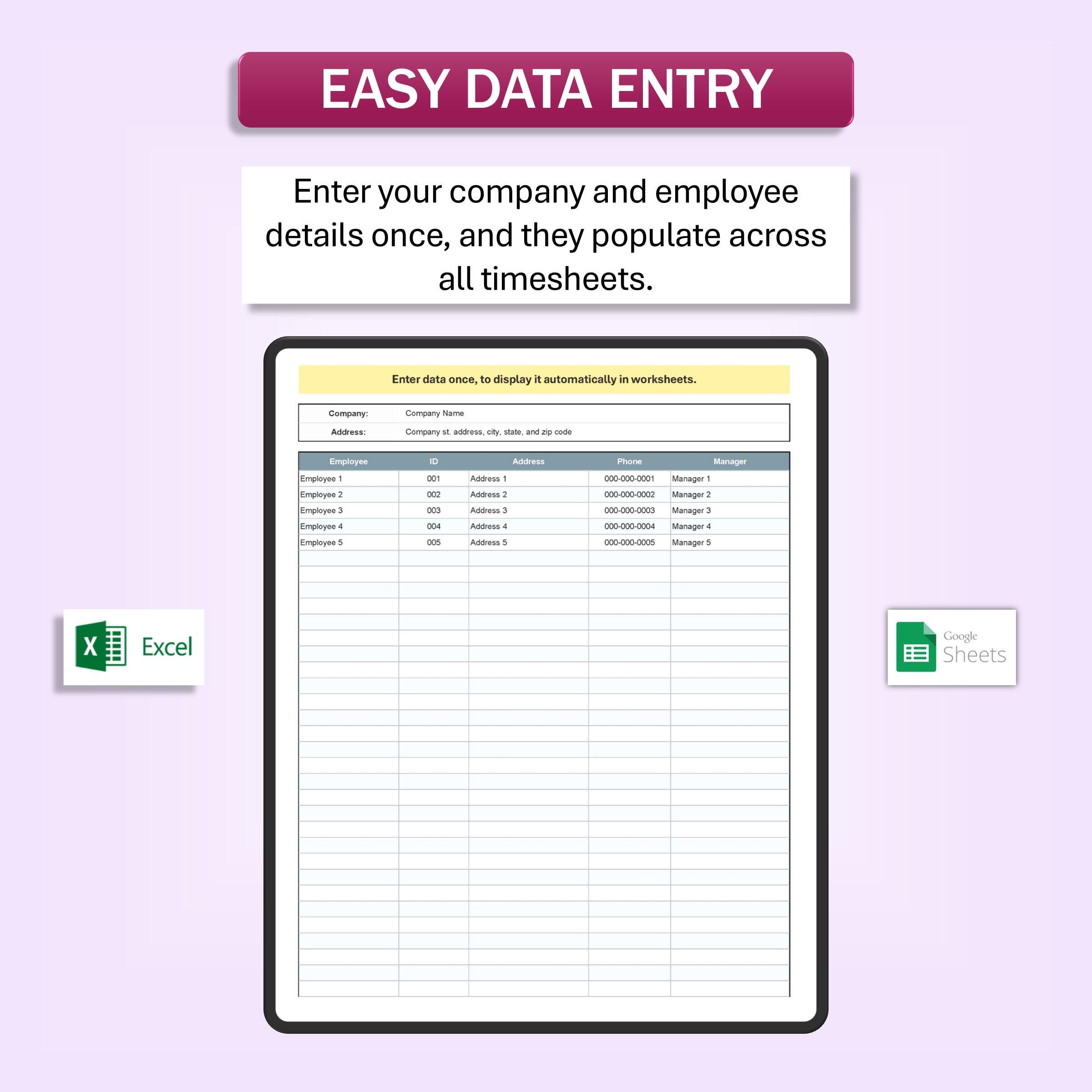 Payroll Timesheet Tracker | Excel & Google Spreadsheet Template ...