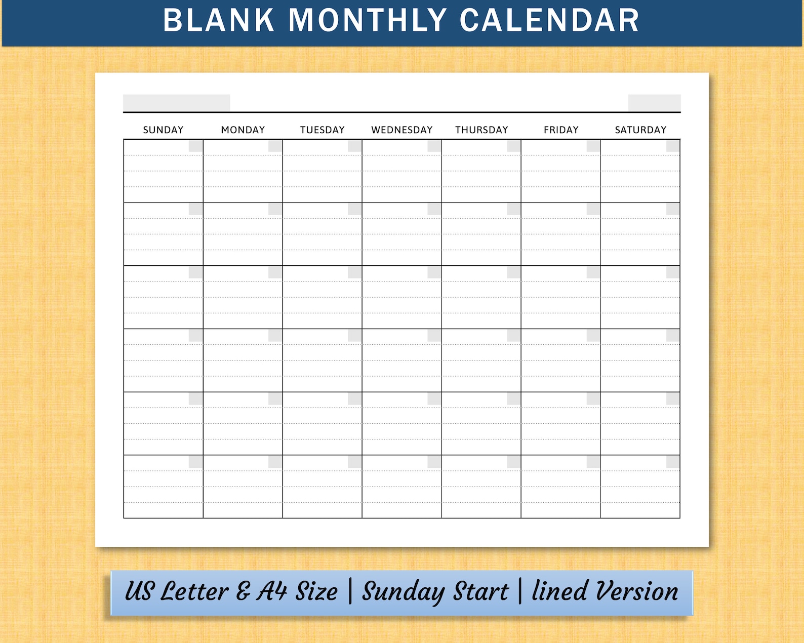 Blank Undated Monthly Calendar Planner Printable Template, Editable ...