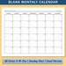 Blank Undated Monthly Calendar Planner Printable Template, Editable ...