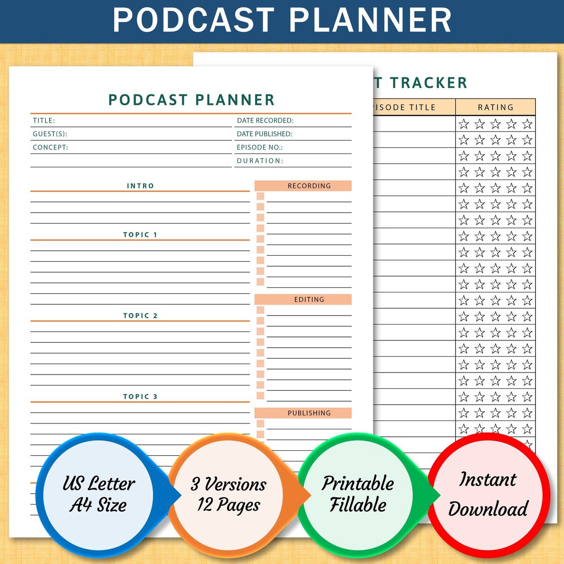 Editable Podcast Planner & Tracker Printable Template Perfect Podcast ...
