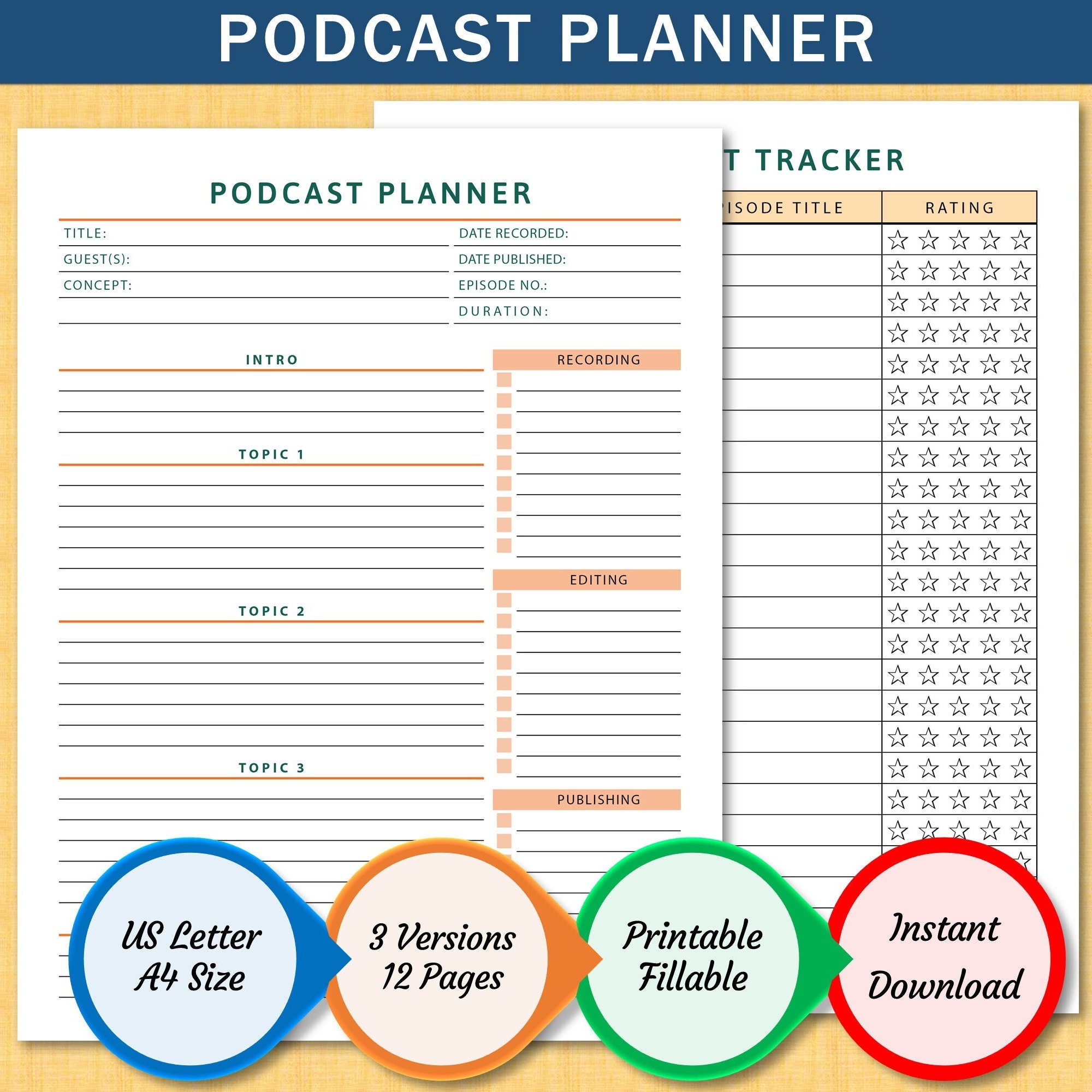 Editable Podcast Planner & Tracker Printable Template Perfect Podcast ...