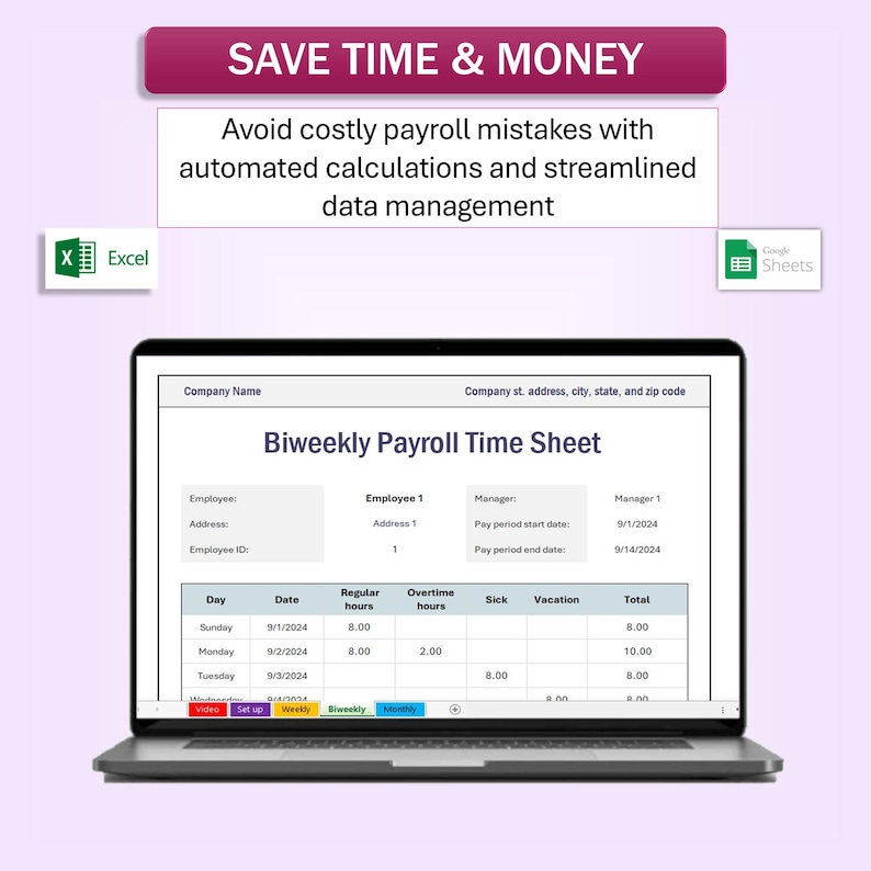 Payroll Timesheet Tracker | Excel & Google Spreadsheet Template ...