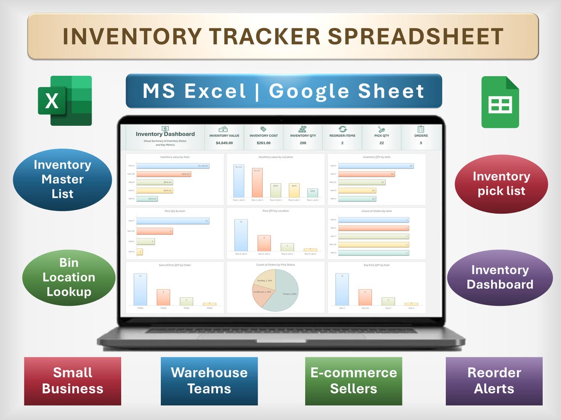 Inventory Tracker Spreadsheet Excel & Google Sheets, Warehouse, Small ...