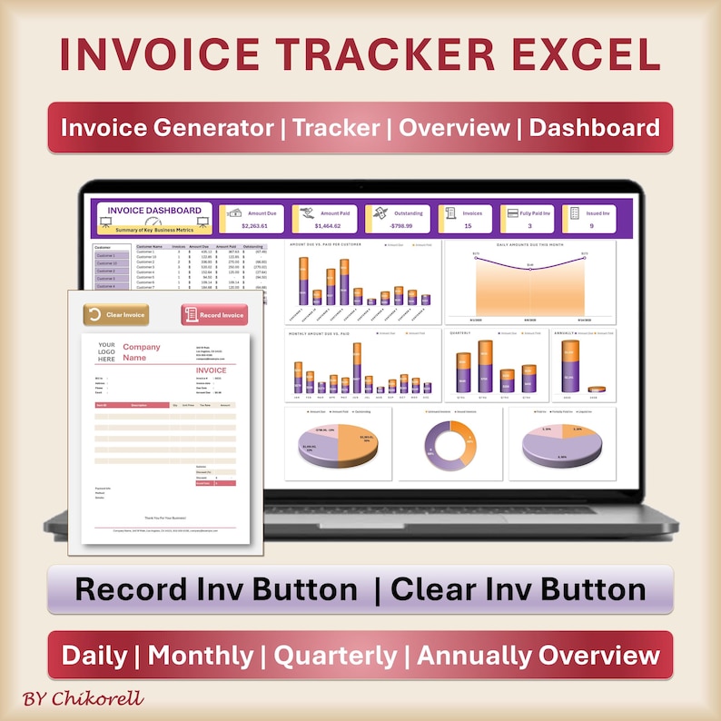 Invoice Tracker Excel Template Generator With VBA & Interactive ...