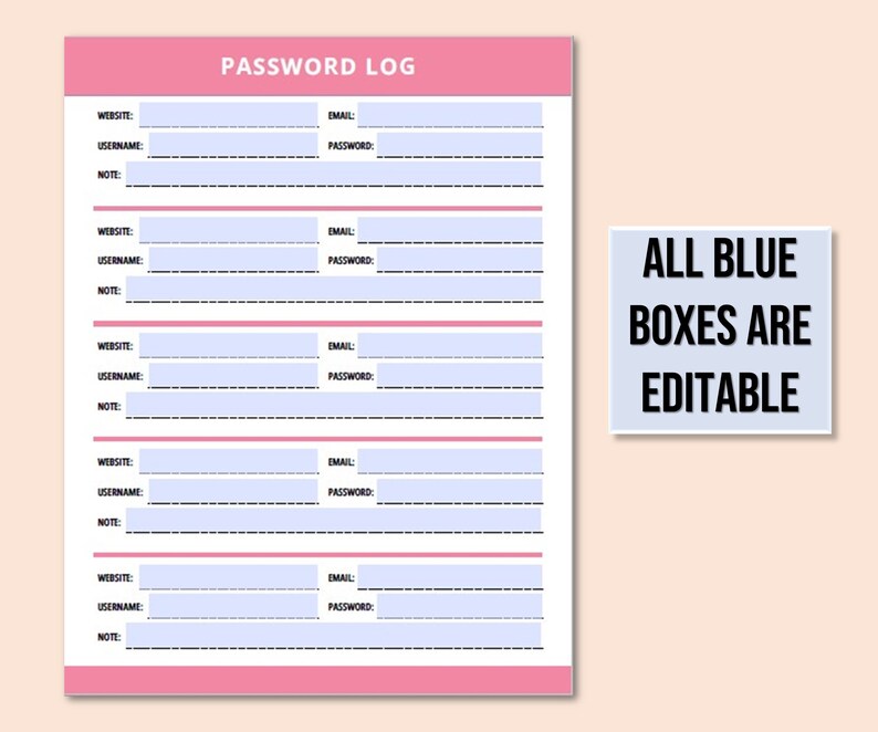 Editable Password Tracker Keeper Template Printable Minimalist Password ...