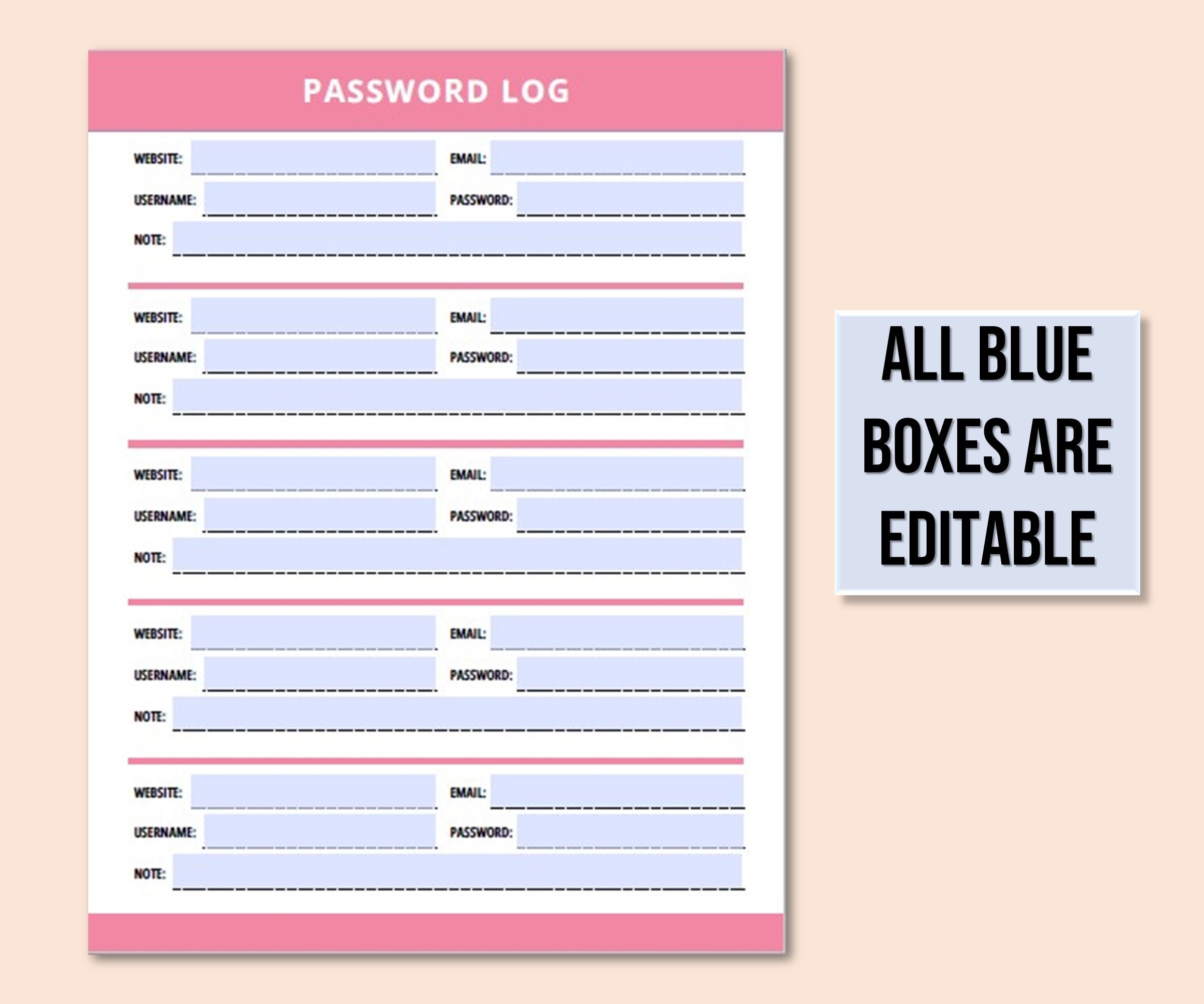 Editable Password Tracker Keeper Template Printable Minimalist Password ...