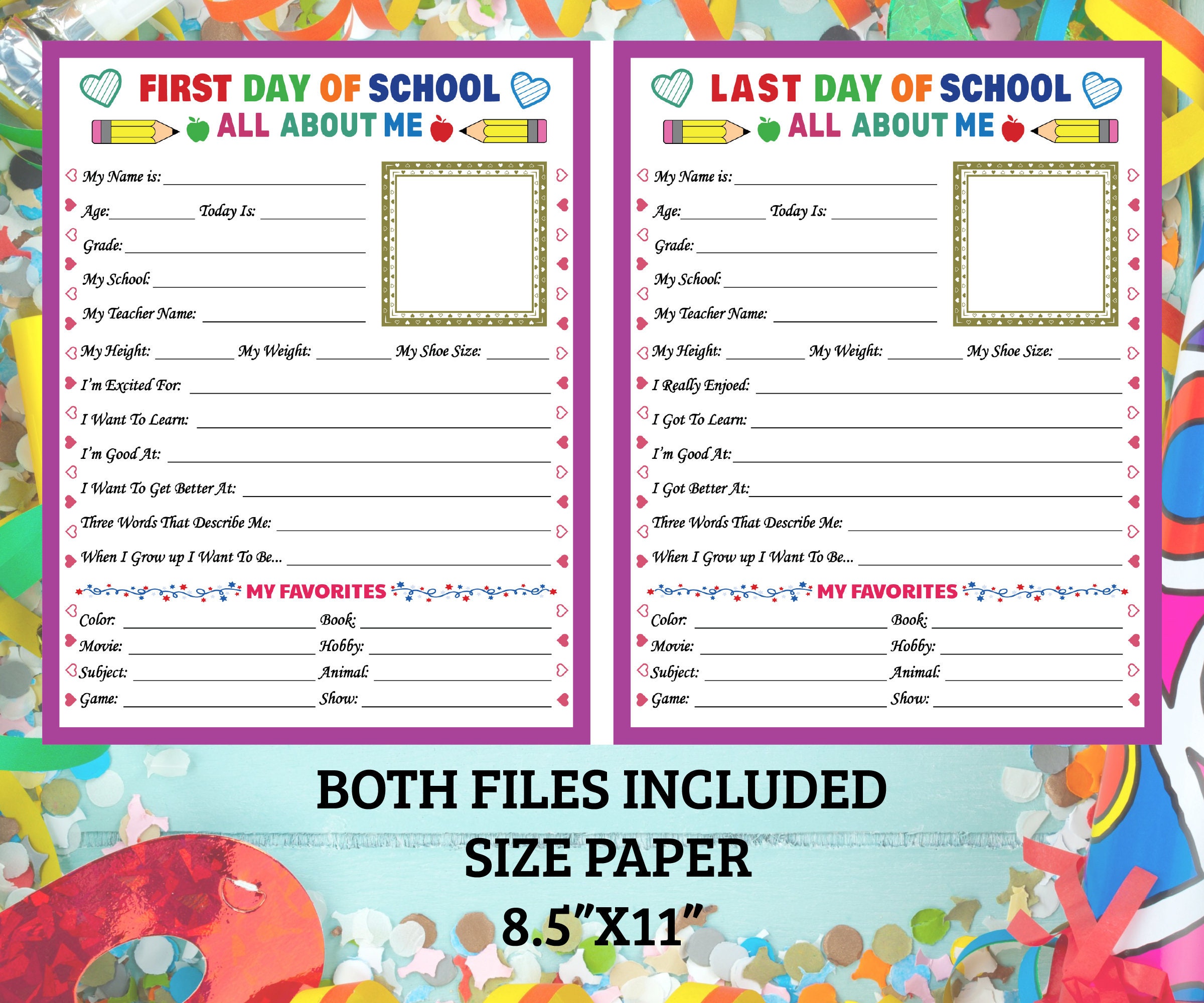 First and Last Day of School Printable Back to School All About Me ...