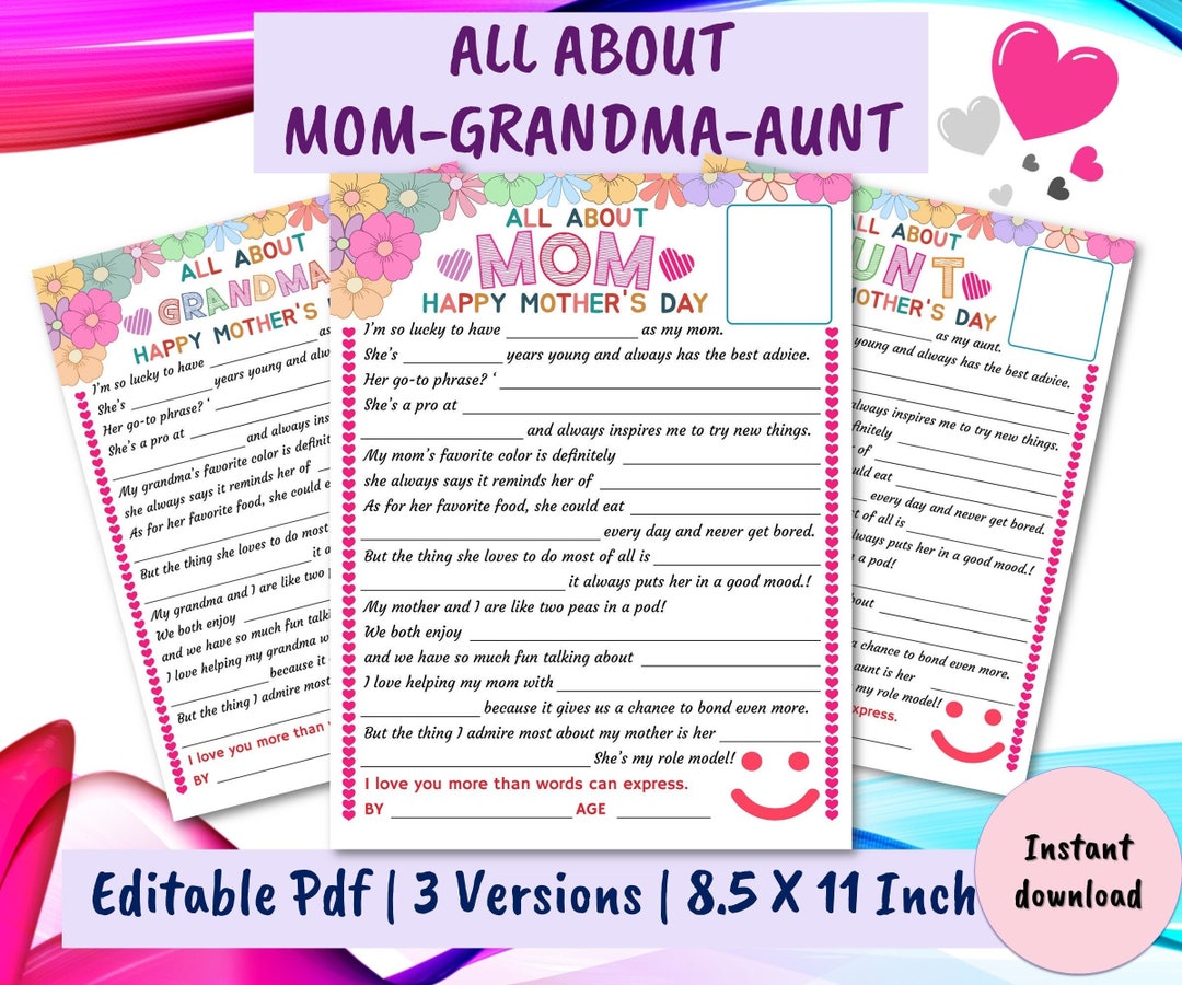 All About My MOM Great Mothers Day Keepsake Presents for MOM, Grandma ...