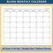 Blank Undated Monthly Calendar Planner Printable Template, Editable ...