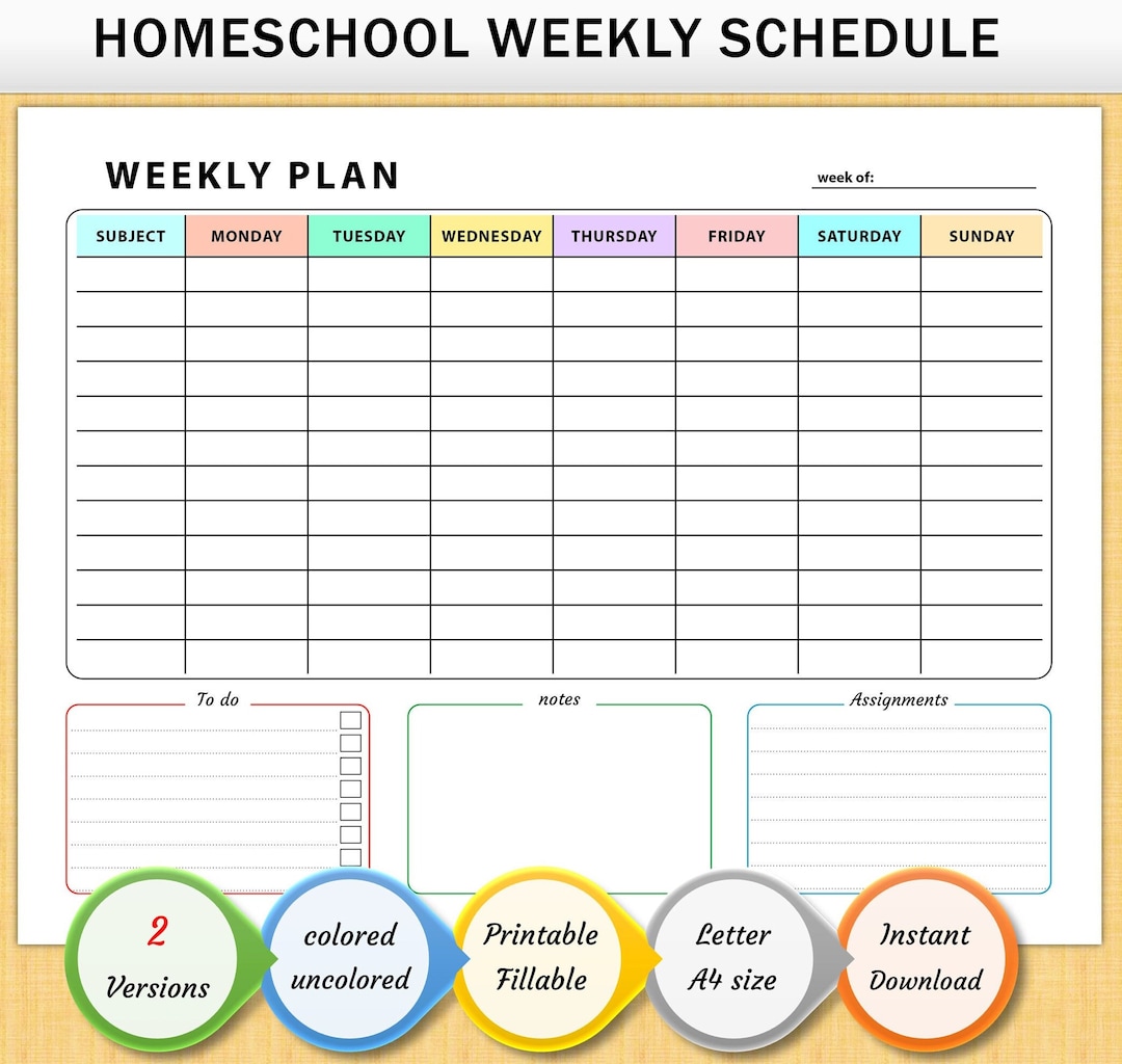 Homeschool Weekly Schedule Template | Editable Study Planner | Homework ...