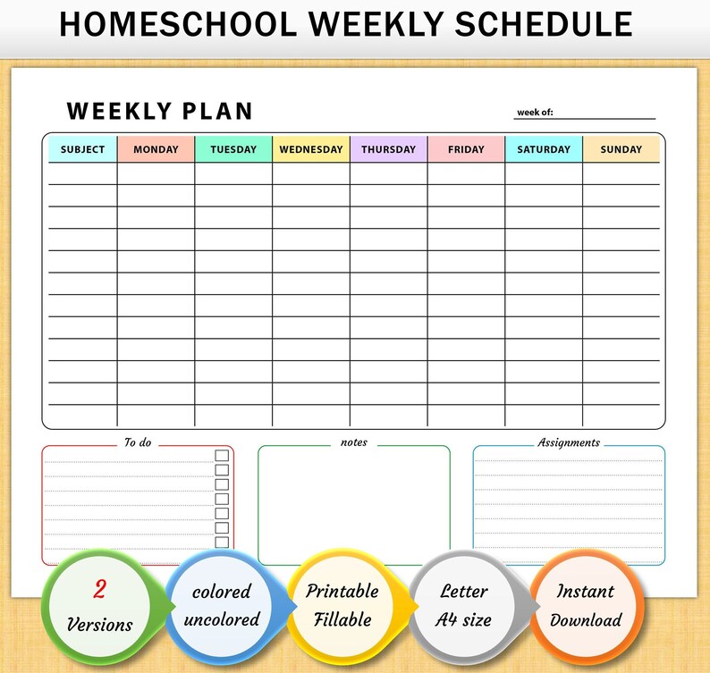 Homeschool Weekly Schedule Template | Editable Study Planner | Homework ...