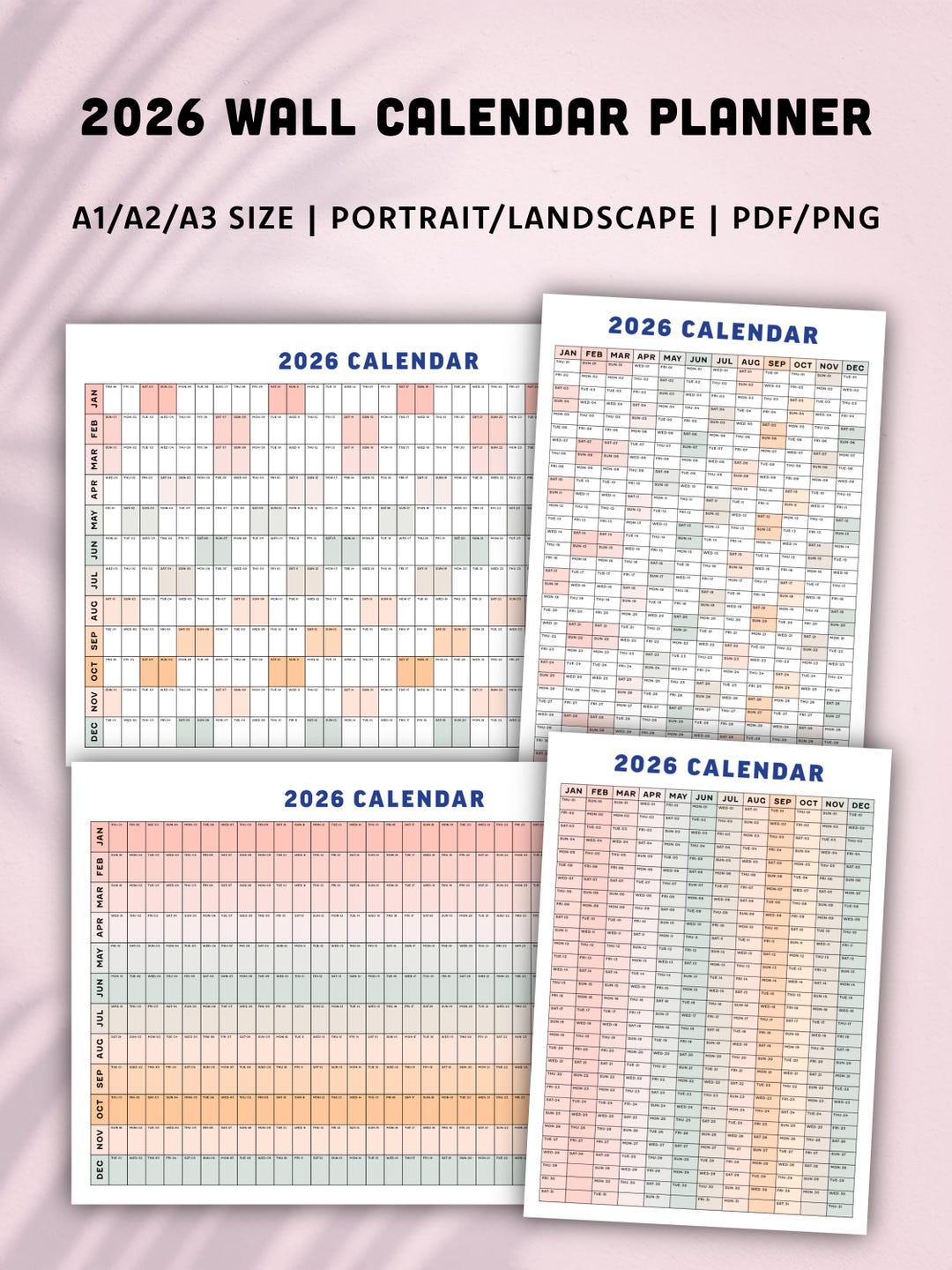 2026 Wall Calendar Printable | Portrait & Landscape | Home Office ...