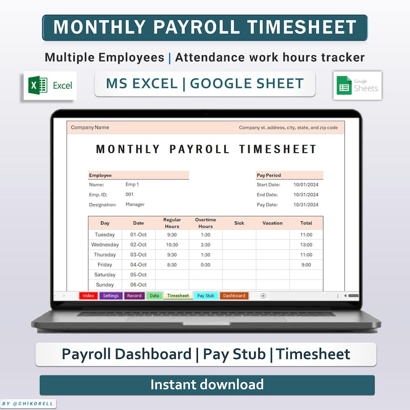 Employee Payroll Spreadsheet - Etsy