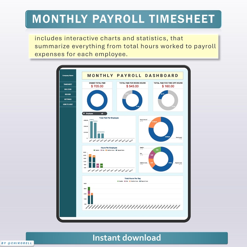 Monthly Payroll Timesheet Tracker Excel & Google Spreadsheets Template ...