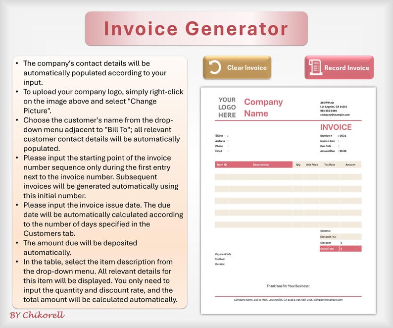 Invoice Tracker Excel Template Generator With VBA & Interactive ...