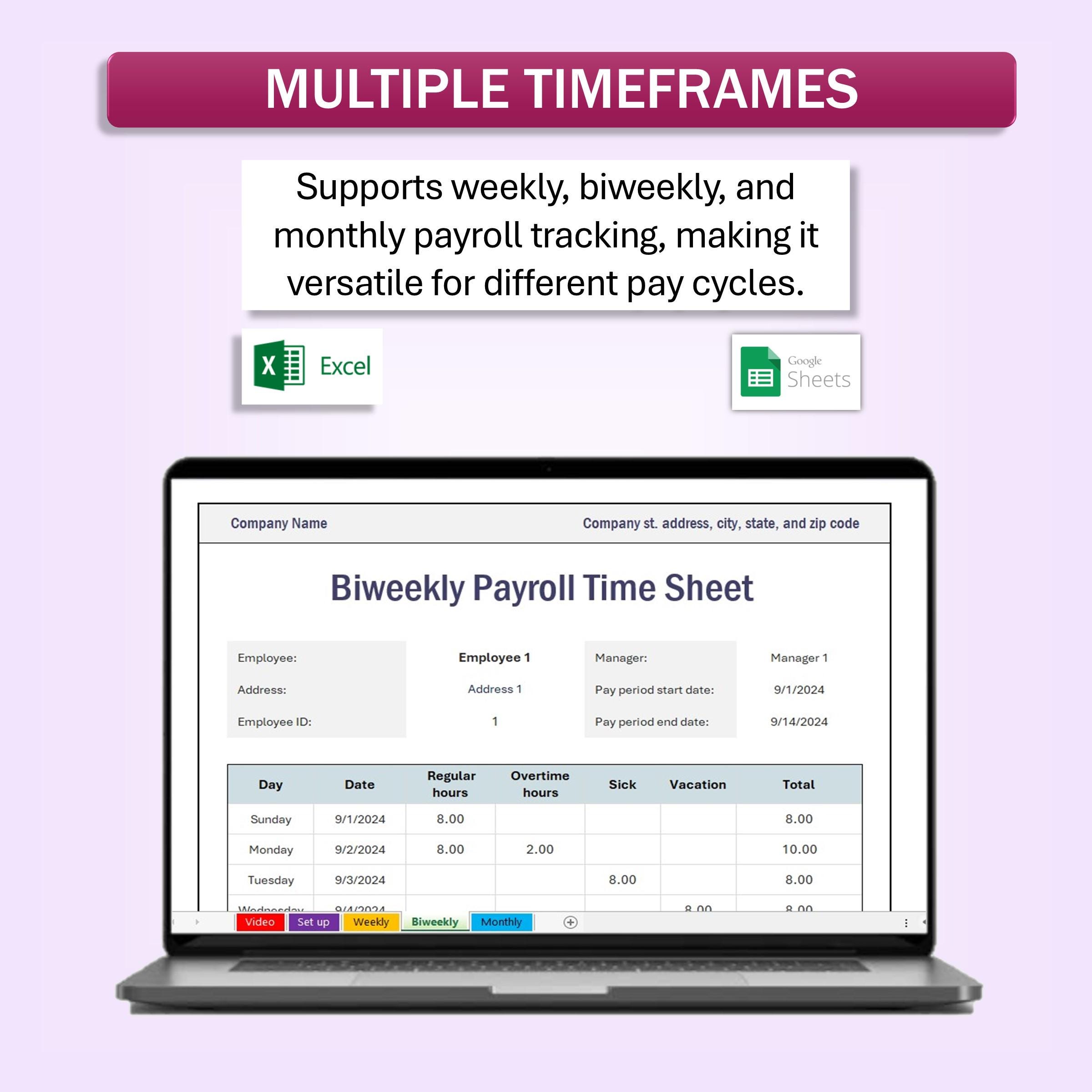 Payroll Timesheet Tracker | Excel & Google Spreadsheet Template ...